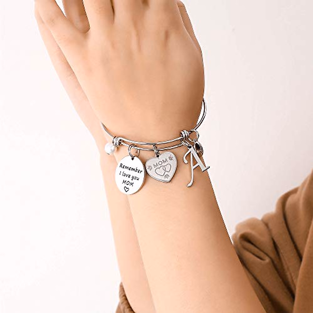Ursteel Gifts for Mom, Letter C Initial Bracelets Mom Birthday Gifts from Daughters Best Mom Gifts Remember I Love You MOM Charm Bracelets Mothers Day for Mom Birthday Gifts for Mom