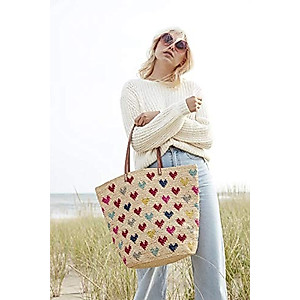 Mar Y Sol Amelie Hearts Crocheted Raffia Straw Carryall Tote Bag (Multi)