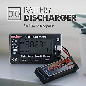 Tenergy 5-in-1 Intelligent Digital Cell Meter Battery Checker and Fire Retardant Lipo Bags for Charging and Storage