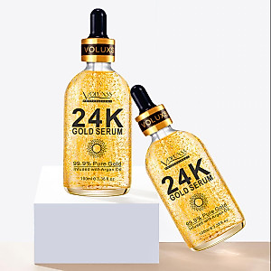 Voluxss 24K Gold Serum for Face, Skin Brightening Anti Aging Moisturizer with Vitamin C, Hyaluronic Acid & Argan Oil for Dark Spots & Fine Lines, Korean Skin Care Glow Collagen Booster Serum 3.38fl.oz