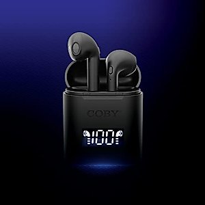 Coby True Wireless Earbuds with Charging Case, Wireless Bluetooth Earbuds, in Ear Headphones Wireless Bluetooth, Smart Battery Display, Built-in Microphone, Auto Pairing, 6.5 Hours Play, (Black)