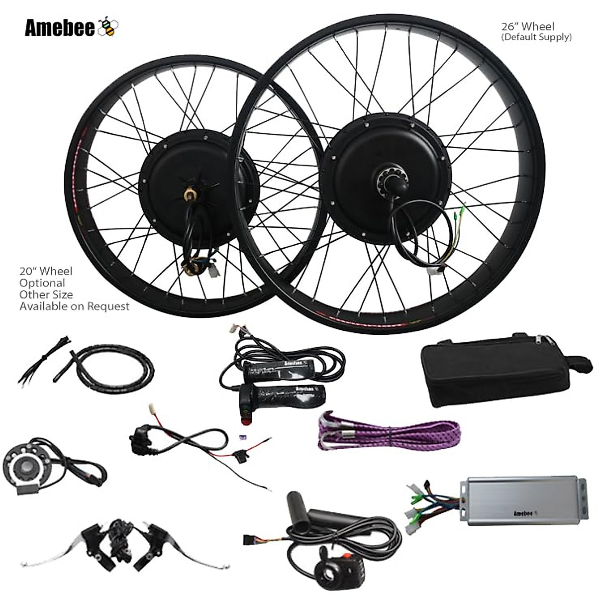 Electric Motor Bicycle Wheel Conversion Kit 26in 1000W Font Drive Controller Display Trun Bike to Ebike Electric Wheel Bicycle Modification Parts Kits (48V 1000W, 26inX4 Fat Tire Wheel Rim)