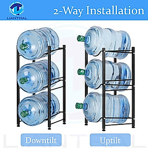 LIANTRAL 5 Gallon Water Jug Holder, 3 Tiers Black Heavy Duty Water Rack Freestanding, Water Bottle Organizer for Home Office