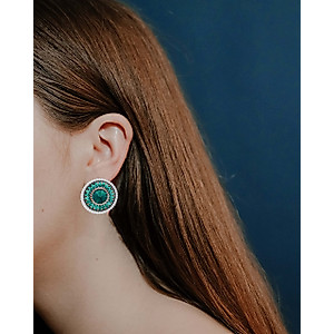 Clip on Earrings for Women CZ Round Clip on Earrings Women Champagne Vintage Clip on Stud Earrings Non Pierced Hypoallergenic Big Clip Earrings Jewelry Gifts for Women(Emerald)