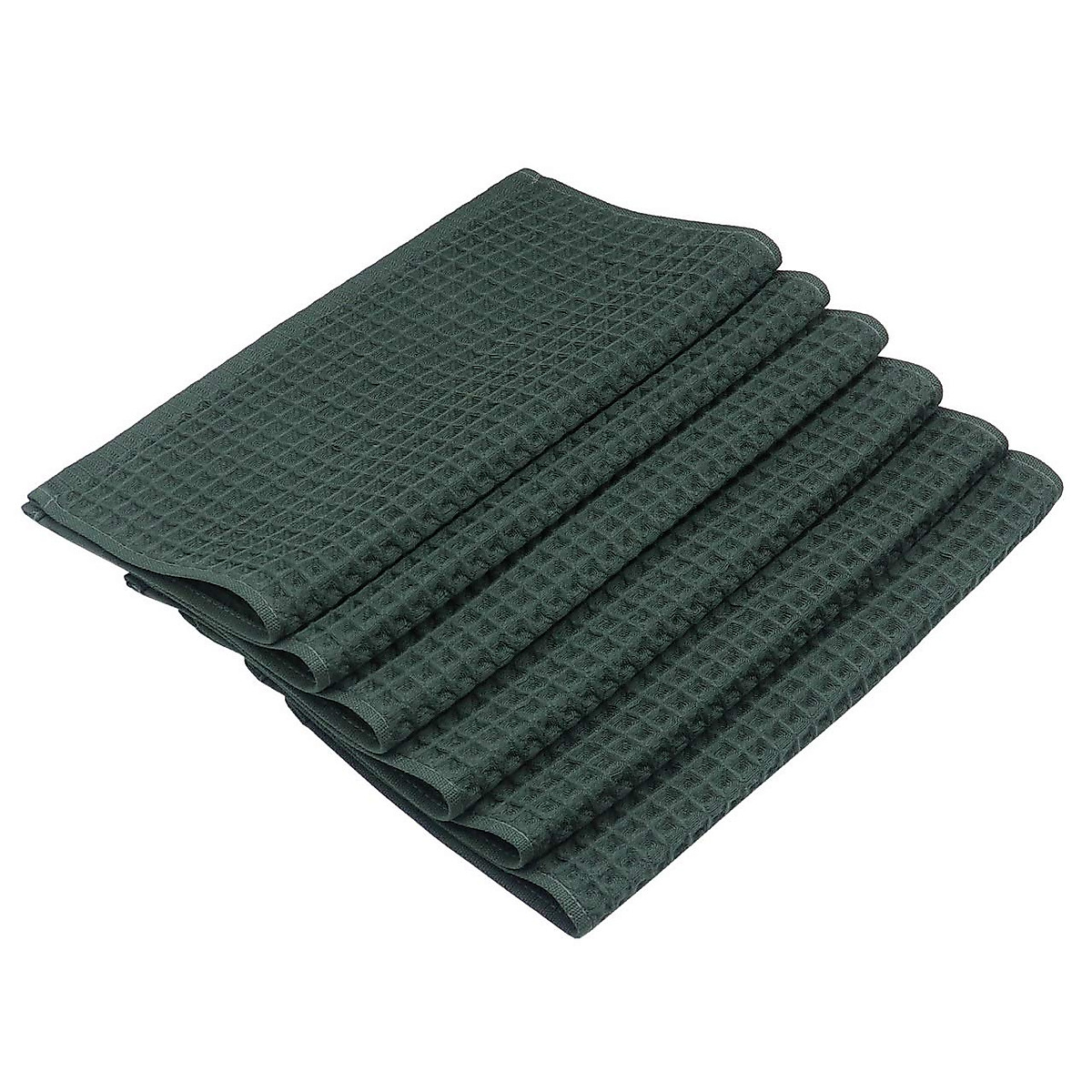 GQZLUCK 100% Natural Cotton Kitchen Towels Dish Towels Classic Waffle Weave Dish Cloths, Soft Ultra Absorbent Kitchen Hand Towel, Fast Drying Lightweight Washcloth, Set of 6 (Blackish Green)