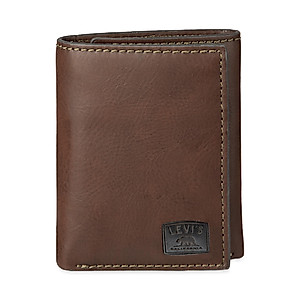 Levi's Men's Trifold Wallet-Sleek and Slim Includes Id Window and Credit Card Holder, Brown Stitch, One Size