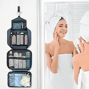 Maliton Hanging Toiletry Bag | Compact Travel Toiletry Bag for Men/Women | Foldable Mens Hygiene Bag with 4 Compartments| Waterproof Travel Bathroom Bag (Navy Blue)