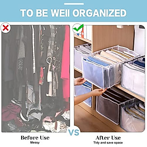 WHUBEFY Wardrobe Clothes Organizer,Extra Large Jean Organizer for Closet,7 Grids Portable Storage Drawer Organizer Clothes,Foldable Mesh Separation Box for Folded Clothes,Pants,Shirts (Upgraded,3 L+2 M)
