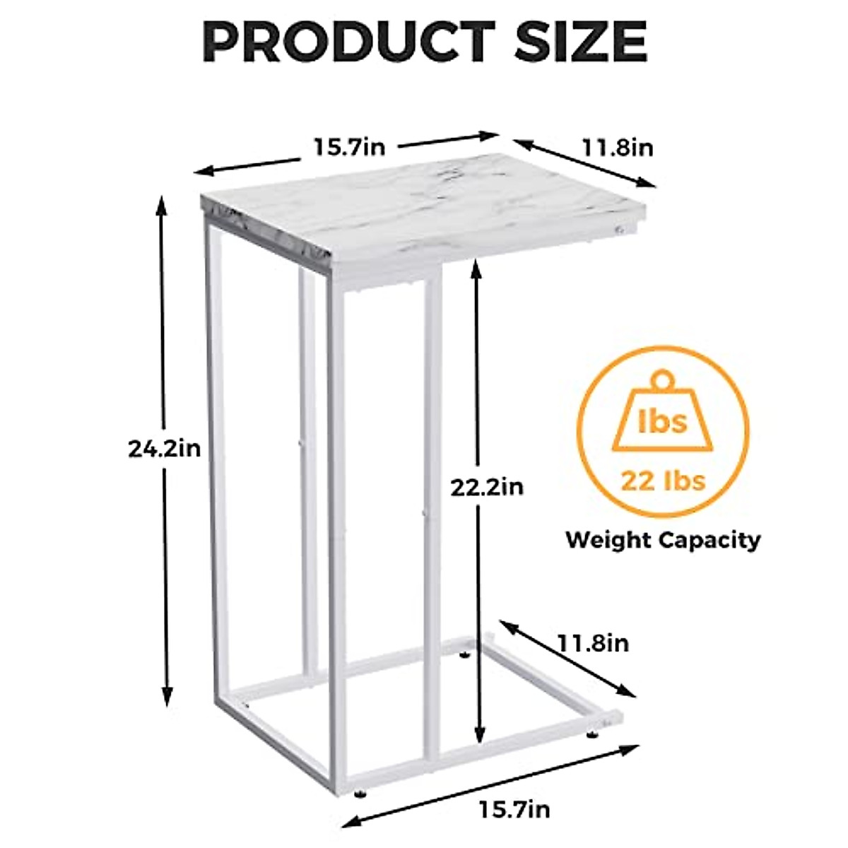 HOME BI C Table End Table, Beside Bed Sofa End Table, Save Spaces Side Table C Shape, Easy to Install Side Table for Living Room Bedroom White