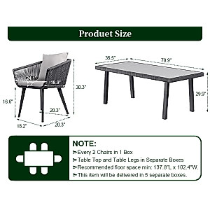 Astomi 7 Pieces Outdoor Dining Set: All-Weather Wicker Outdoor Patio Furniture with Table All Aluminum Frame for Lawn Garden Backyard Deck Patio Dining Set with Cushions