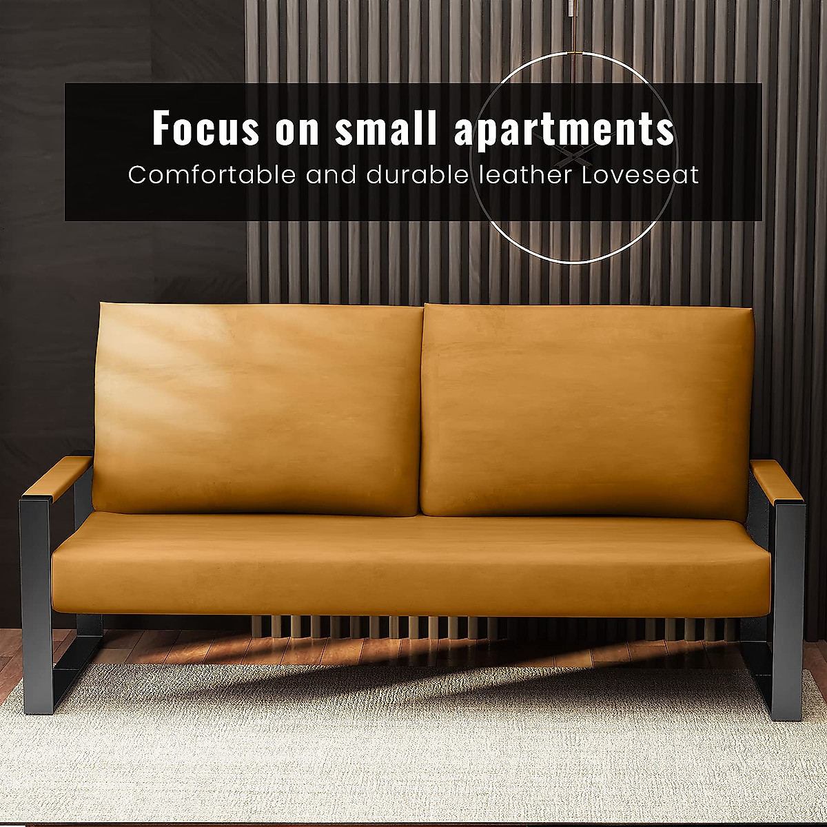 AWQM Faux Leather Couch, Mid-Century Loveseat Sofa,Upholstered Faux Leather Loveseat,Small Couch for Small Spaces,Office,Living Room,Camel