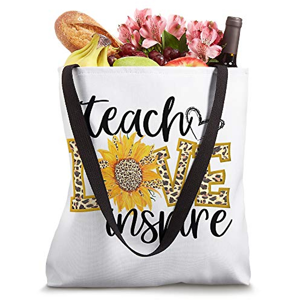 Teach Love Inspire Cute Sunflower Leopard Cheetah Print Gift Tote Bag