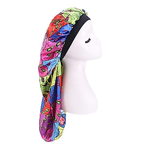 Vinyl Quote Me Extra Long Colorful Satin Bonnet Sleep Cap Long Bonnet for Braids Hair Loose Cap (Colorful Peacock)