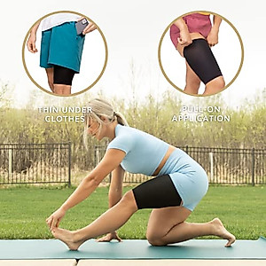 BraceAbility Compression Thigh Sleeve - Men and Women's Copper Leg Support Wrap Brace for Torn or Pulled Hamstring Treatment, Sore Muscle Cramps, Quad Tendinitis Strains, Injury Recovery Relief (M)