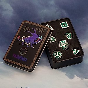 Metal DND Dice Set with Gift Box, RUNFNG 7 Pcs Polyhedral Dice Set for Dungeons and Dragons Dice, Blue Role Playing Dice, D and D D+D RPG Dice Set, D&D Dice Set D20 D12 D10 D8 D6 D4