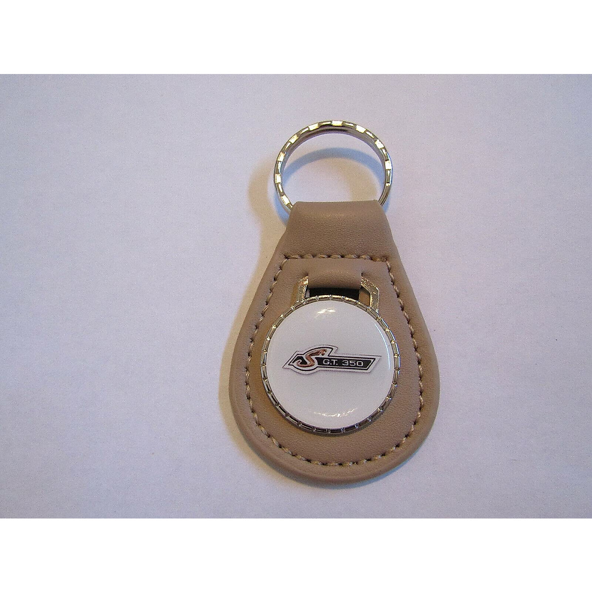 1968 SHELBY COBRA GT350 DASH EMBLEM LOGO LEATHER KEYCHAIN - BEIGE