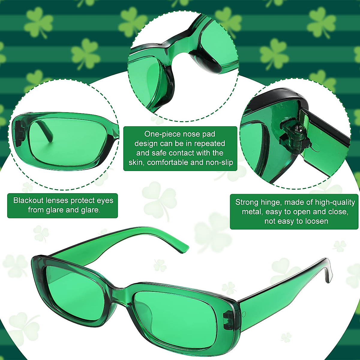 8 Pairs St Patrick's Day Green Sunglasses Rectangle Sunglasses Irish Retro Sunglasses Vintage Square Sunglasses for Men Women St Patrick's Day Party Favor Gift Supplies