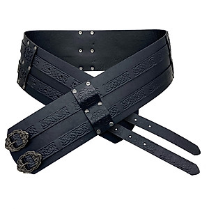 JAOYU Medieval Belt for Men Renaissance Belt Women Viking Embossed Wide Belt Leather Medieval Knight Belt Halloween Cosplay Costume