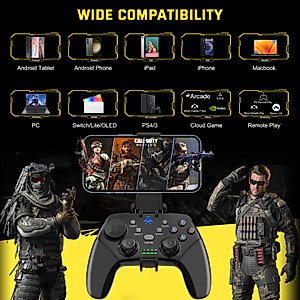Joso Wireless Mobile Gaming Controller for iPhone, Android, iPad, Tablet, PC, Phone Controller with Phone Clip Supports Cloud Game, COD Mobile, Genshin Immpact, Remote Player Gamepad