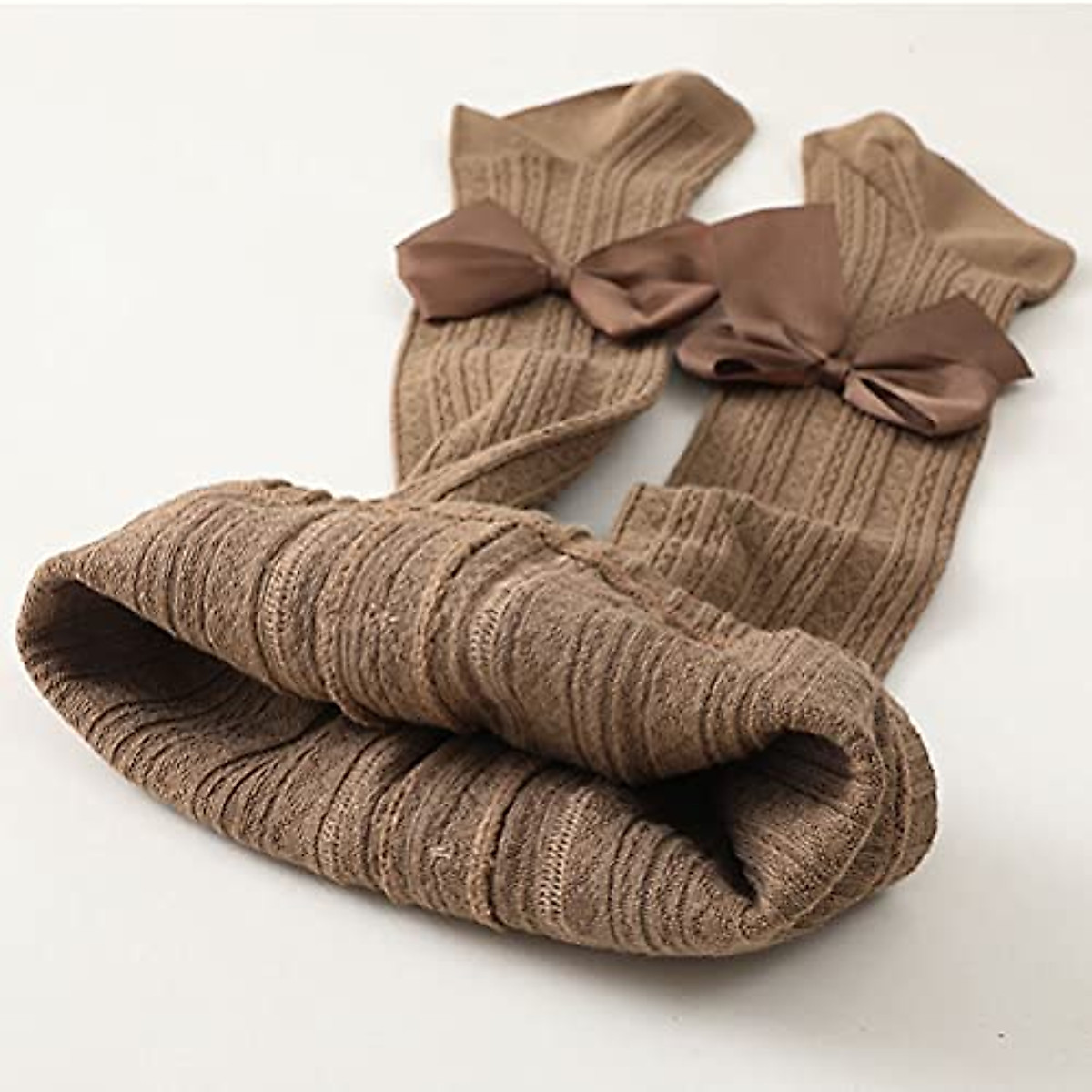 Bafeicao 3 Pack Baby Girls Tights Cable Knit Seamless Leggings with Bow Toddler Girl Cotton Pantyhose, White+Khaki+Coffee, 6-12M