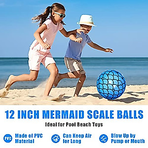 Treela 4 Pcs 12 Inch Mermaid Scales Beach Balls Bulk Inflatable Mermaid Ball Party Favors Summer Water Toy Gifts for Outdoor Beach Pool Party Sea Themed Mermaid Birthday Supplies Decorations