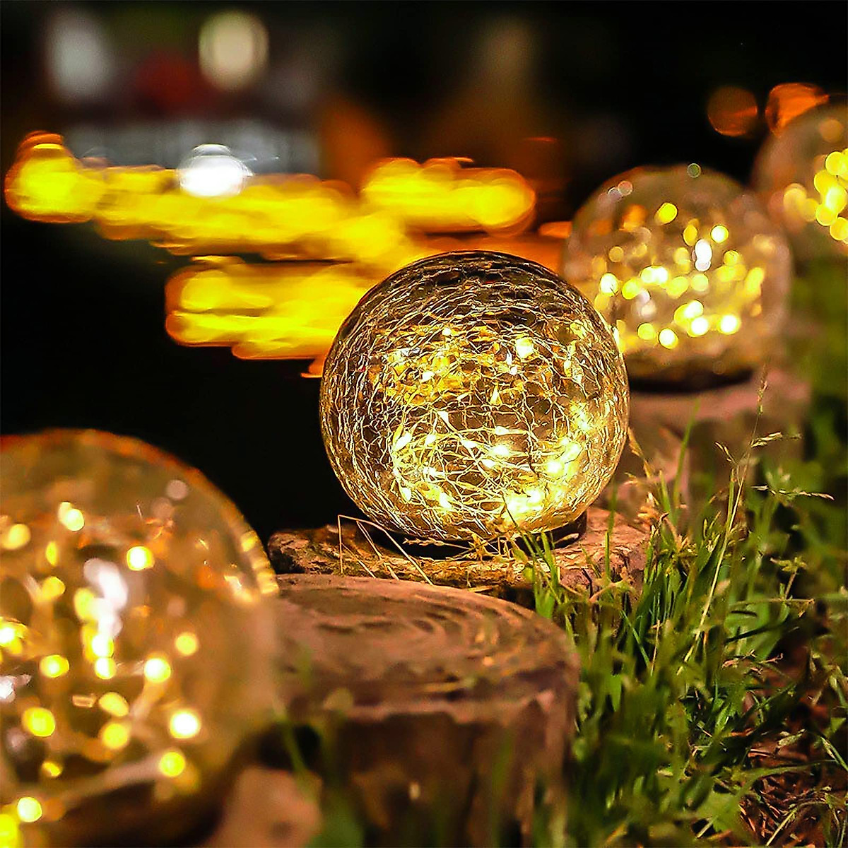 Garden Solar Lights Cracked Glass Globe Lights Outdoor Decorative Waterproof Warm White 30 LED Solar Powered In-Ground Ball Lamp for Lawn Patio Yard Pathway Birthday Halloween Party 1 Pack 3.94"
