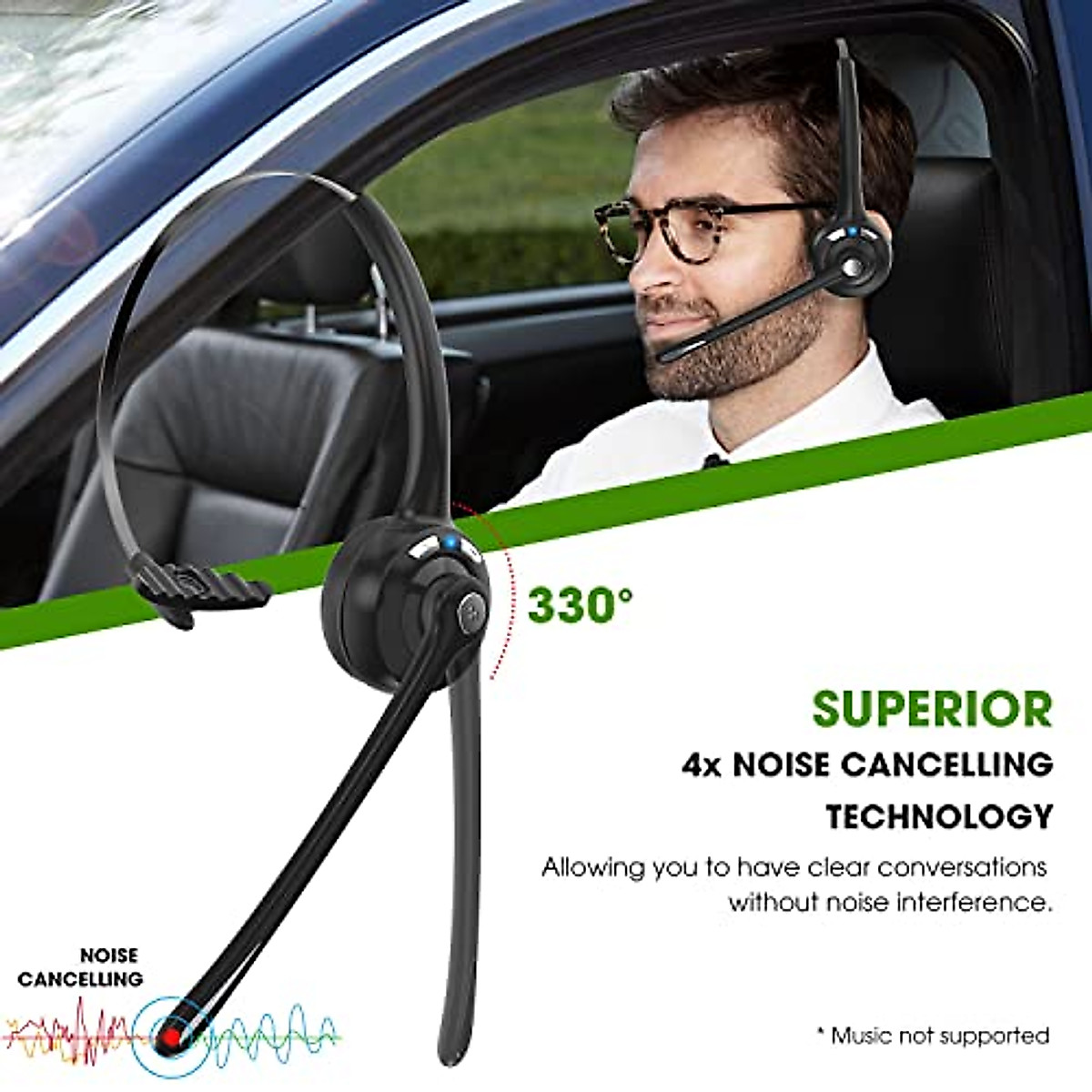 Bluetooth Headset with Microphone,V5.1,Noise Canceling Wireless On Ear Headphones, Bluetooth Headphones with Mic, Phone Headset Mute Button for Laptop, Skype, Call Centers, Office, Trucker