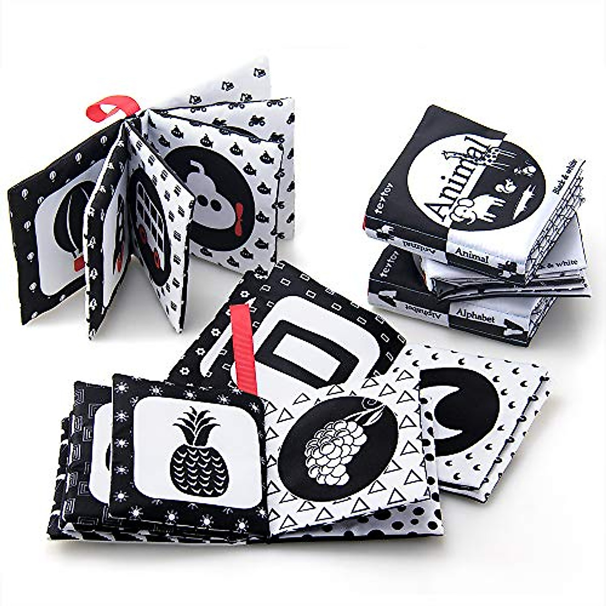 My First Soft Book,teytoy Nontoxic Fabric Baby Cloth Activity Crinkle Soft Black and White Book for Infants Boys and Girls Early Educational Toys Perfect for Baby Shower -Pack of 6