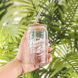 Mama Needs Coffee Glass Cup, Gifts For Mom From Daughter, Son, Kids- Birthday gift Gifts For Mom, Women, Wife - Can Shaped Glass Cups For Mom, Mother, Wife, New Mom, Bonus Mom, Mothers In Law, Mama