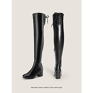 DREAM PAIRS Women's Laurence Over The Knee Thigh High Chunky Heel Boots Long Stretch Sexy Fall Boots,Size 8,Black/Pu,LAURENCE