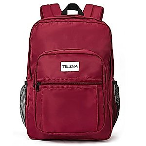 Telena School Backpack for Teen Girls Boys Lightweight Bookbag Backpack for Middle & High School with Bottle Side Pocket, Red Bookbag