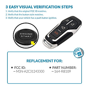 Keyless2Go Replacement for 4 Button Smart Key for Proximity Remote for Ford 164-R8109