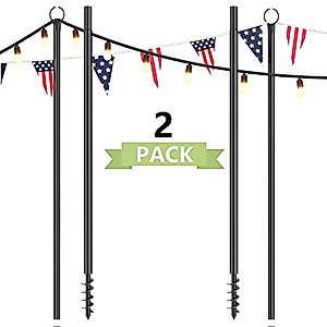 Danshinro String Light Poles, 10.5 FT Poles for Outdoor String Lights, Spiral Outdoor String Light Pole, 2 Pack String Light Poles for Outside, Adjustable String Light Pole for Backyard Patio Bistro