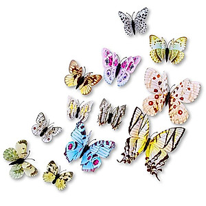 NC 3D Double Layer Butterfly Wall Decor Removable Butterfly Stickers DIY Decorative Wall Art Crafts for Children Room Decor 12pcs(White)