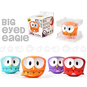 Blue Sky Big-Eyed Eagle Manually Mechanical Kitchen Timer, Clock Cooking, Pomodoro Alarm, Baking Reminder, Timer for Kids, Stopwatch, Hourglass, Wind Up 60 Minutes. Alarm Clock, Kids Cookingx
