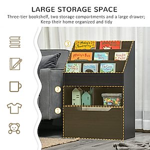 HOMCOM Kids Bookcase Multi-Shelf Rack Organizer with Storage Drawer for Books, Playroom, Brown