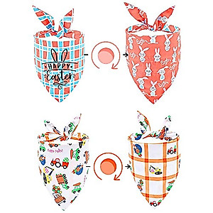Easter Dog Bandana 2 Pack, Double Printing Double-Layer Washable Triangle Dog Scarfs, 4 Styles Decorations Bandana, Suitable Small Medium Large Dog Cat Pet