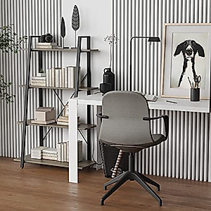 UMESONG 4-Tier Rustic Ladder Shelf Wooden and Metal Bookshelf Open Industrial Shelves Modern Leaning Bookcase Free Standing Shelving Unit for Living Room, Bedroom, Office, Kitchen (Grey)