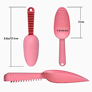 2Pcs Plastic Garden Soil Scoops, Muti-Functional Homegrown Gardening Tool Flowerpot Shovel, Bonsai Soil Scoops, Flowerpot Transplanting Digging Tool , Pet Food Scoop, Beach Sand Scoop (Blue+Pink)
