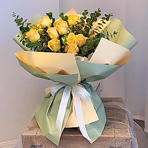 ZOOYOO Flower Wrapping Paper, Double-sided Florist Bouquet Wrapping Paper Floral Packaging for Wedding Birthday Engagement Graduation Presents DIY(Champagne and Green,20 Sheets)