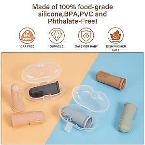 TOPGOMES Baby Finger Toothbrush with Case, Food Grade Silicone, BPA Free, 2-Pack (Sage+Ether)