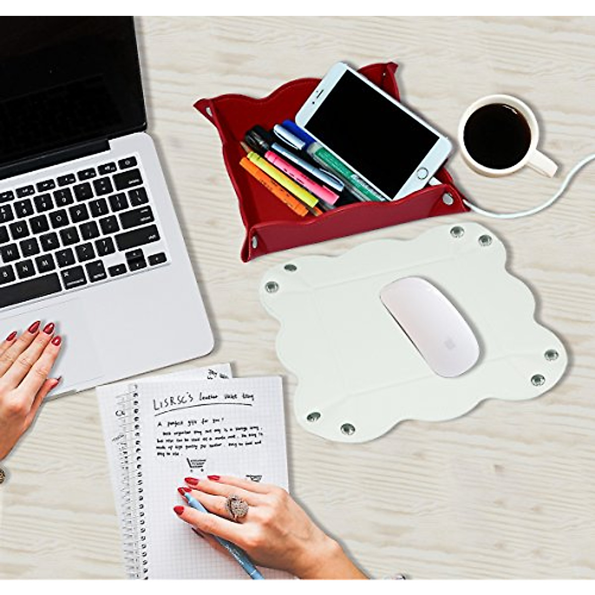 LISRSC Leather Valet Tray for Women,Trinket Jewelry Cosmetic Organizer Catchall Tray for Desk Dresser Nightstand (Off-White)