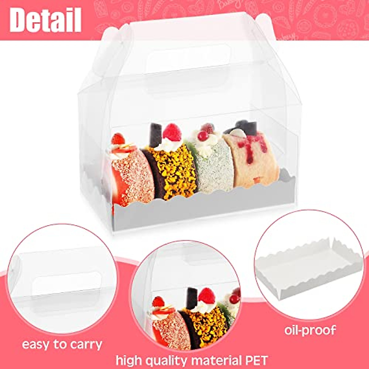 25 Pack Clear Gable Bakery Gift Boxes with Cardboard Candy Treat Gift Box Gable Boxes Clear Boxes for Favors Treat Party Cookie Pastry Cupcake Dessert Birthday Christmas Birthday, 6.3 x 3.6 x 3.6 Inch