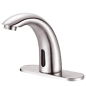 Yodel Faucet Brushed Nickel Touchless Bathroom Sink Faucet with Temperature Control Mixing Valve Commercial Automatic Motion Sensor Hot Cold Mixer Solid Brass Faucet