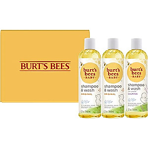 Burt's Bees Baby Shampoo and Wash 3-Pack, 2 Original and 1 Calming with Lavender, 12 Fl Oz Each