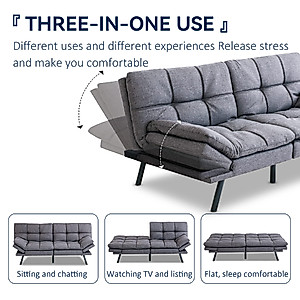 Opoiar Futon Loveseat Convertible Sleeper Bed,Sofa & Couch Soft Cushions Love Seat Daybed for Studio, Apartment, Office, Small Space Sofabed, Grey