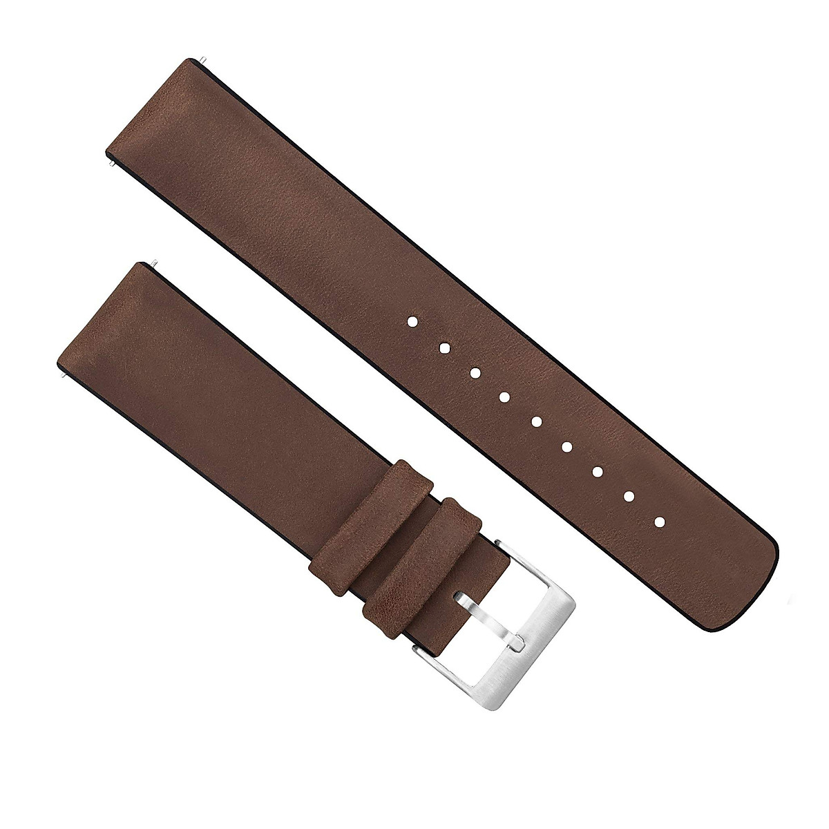 BARTON WATCH BANDS, 20mm Walnut Brown - Leather and Rubber Hybrid Watch Bands with Integrated Quick Release Spring Bars - 316L Stainless Steel - Choose Strap Color & Width