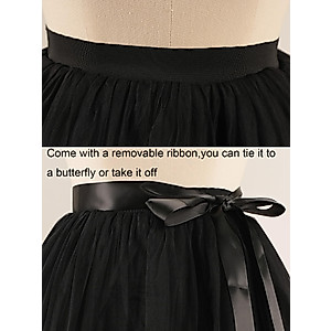 EllieHouse A Line Long Maxi Bridesmaid Tulle Skirt for Wedding Evening Party P68 Black L