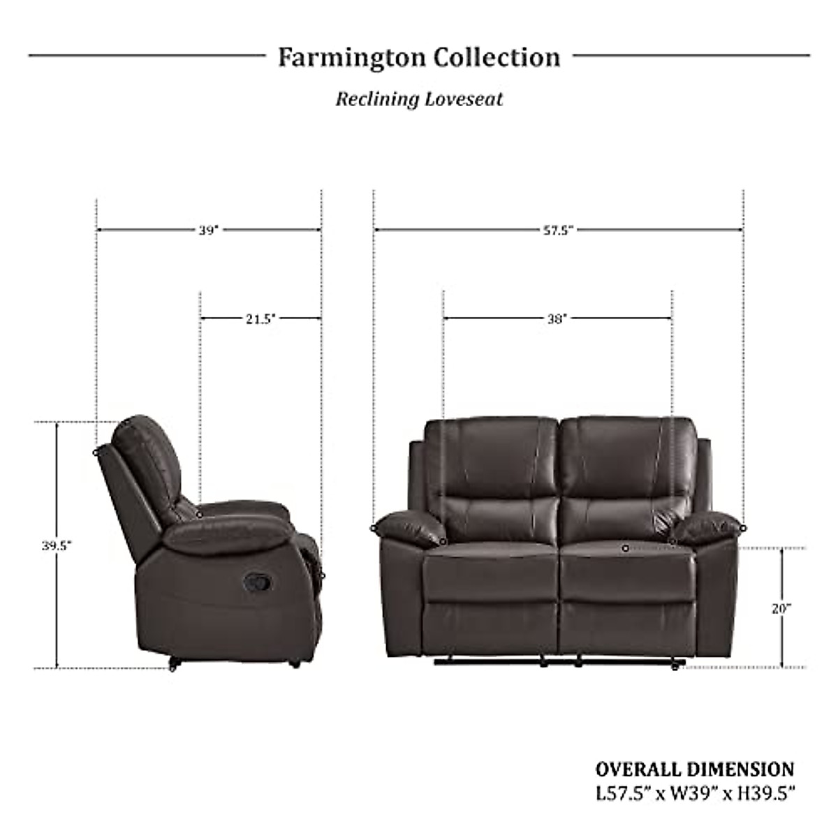 Lexicon Farmington Wall-Hugger Manual Double Reclining Loveseat, Brown