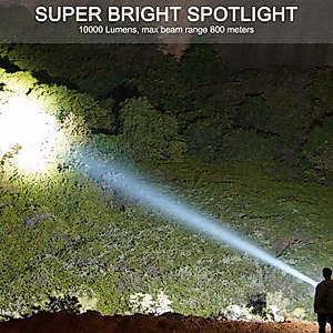 Rechargeable Spotlight, 10000 Lumens Led Spot Lights, Super Bright Handheld Flashlight with 10000mAh Power Bank&Warning Lamp, IP65 Waterproof Outdoor Searchlight Camping Hunting